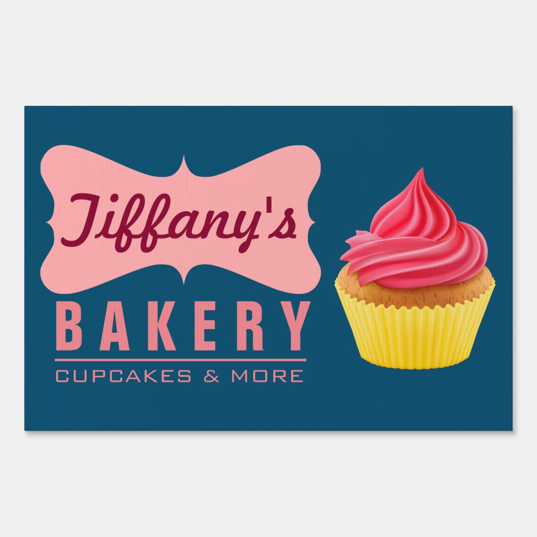 Elegant Retro Cute Cake Shop Pink Cupcake Bakery Yard Sign | Zazzle