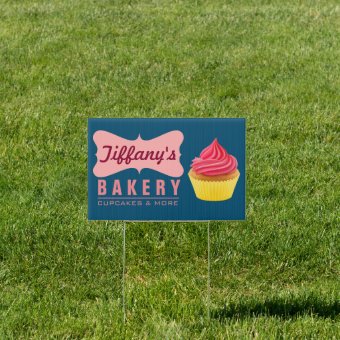Elegant Retro Cute Cake Shop Pink Cupcake Bakery Yard Sign | Zazzle