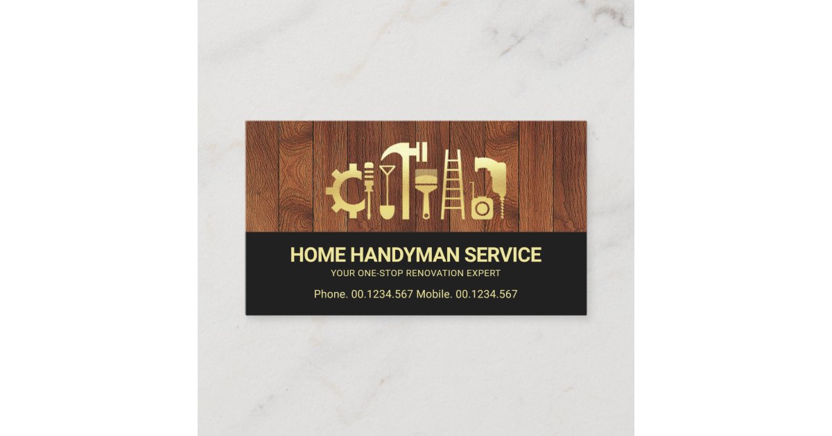 Elegant Retro Gold Handyman Tools Motif Carpenter Business Card | Zazzle