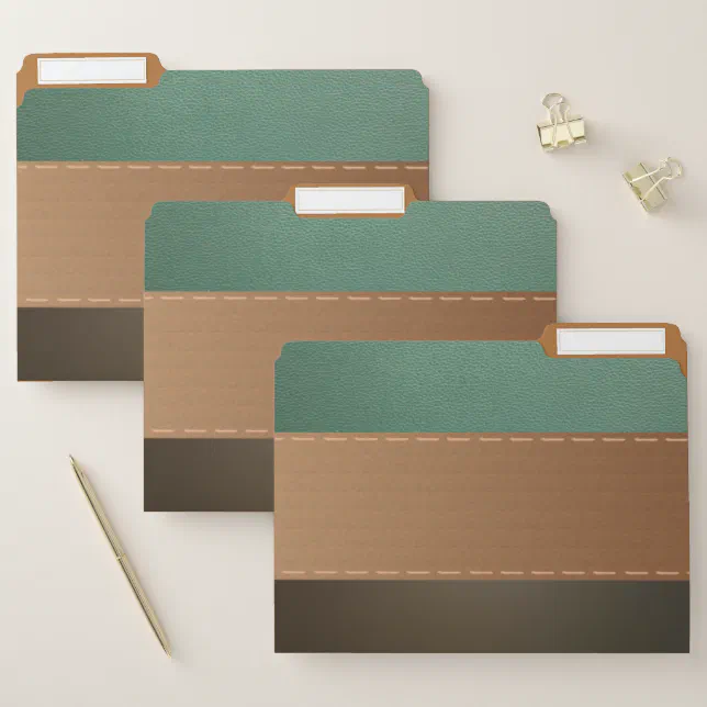 Elegant Retro Green Faux Leather Look File Folder | Zazzle
