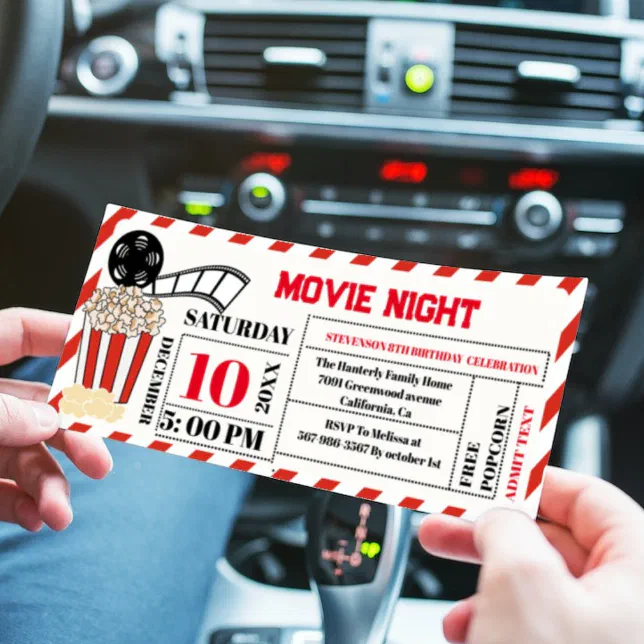 Elegant Retro Movie Night Birthday Party ticket Invitation | Zazzle