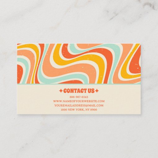 Elegant Retro Orange Blue Yellow 70s Boho Groovy Business Card | Zazzle