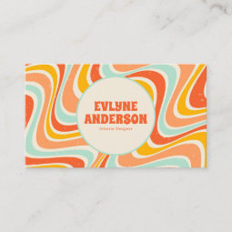 Elegant Retro Orange Blue Yellow 70s Boho Groovy Business Card | Zazzle