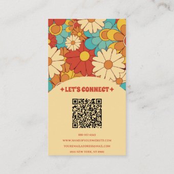 Elegant Retro QR Code Groovy Floral Trendy Boho Business Card | Zazzle