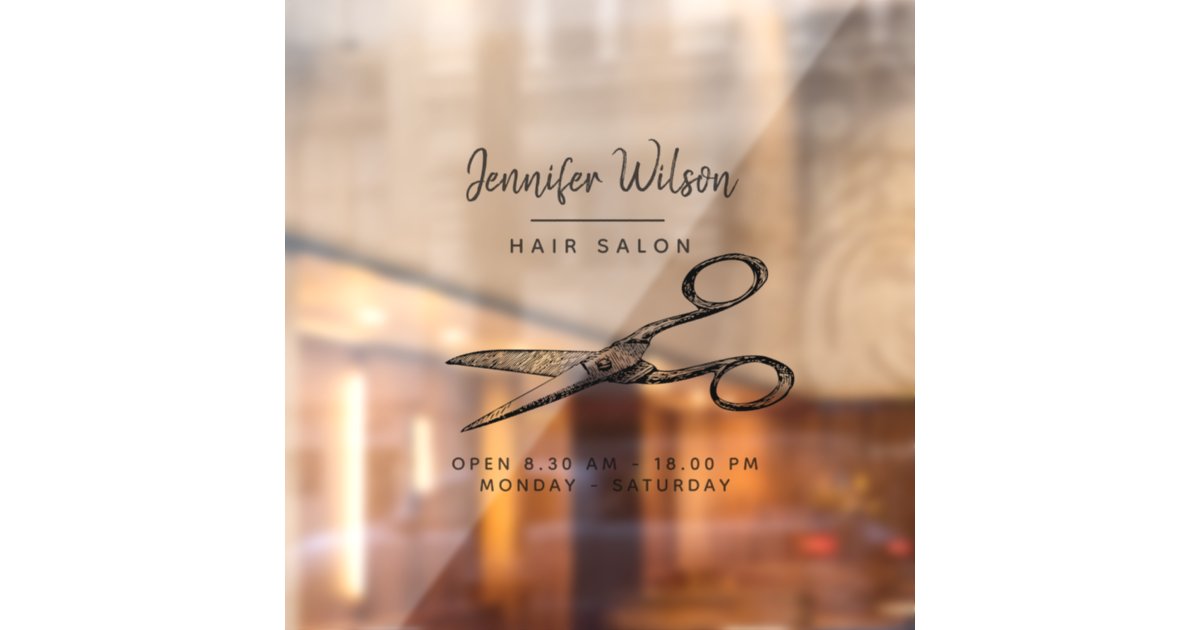 Elegant Retro Scissors - Minimal Hairsalon Window Cling | Zazzle