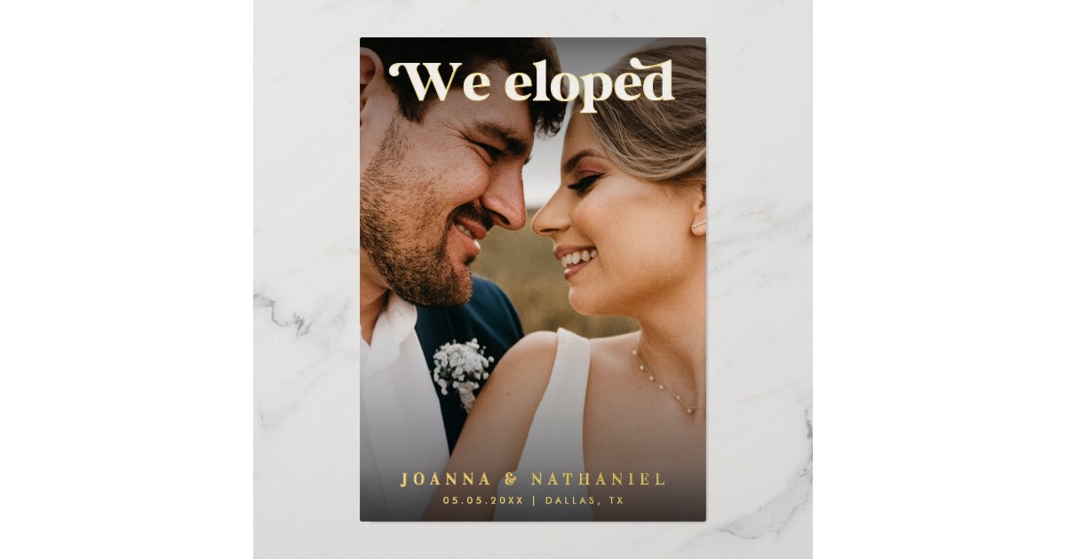 Elegant Retro Script We Eloped Elopement Real Foil Invitation | Zazzle