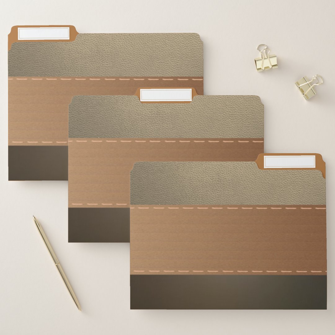 Elegant Retro Stitched Faux Leather Look File Folder | Zazzle