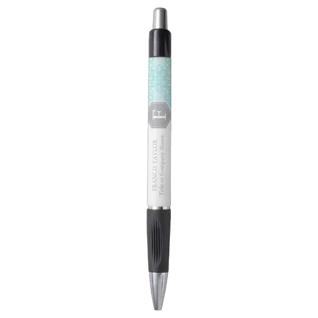 Elegant retro turquoise and gray monogram pattern… pen | Zazzle