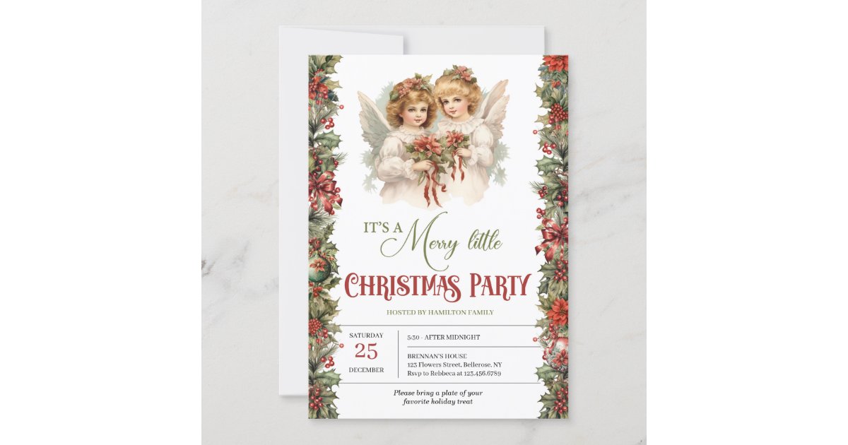 Elegant retro Victorian Angels Christmas party Invitation | Zazzle