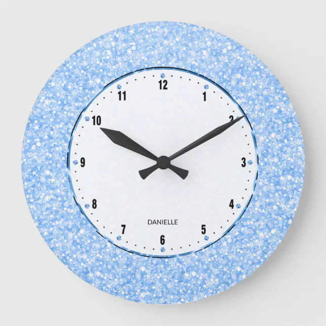 Elegant Retro White Glitter And Sparkles Large Clock | Zazzle