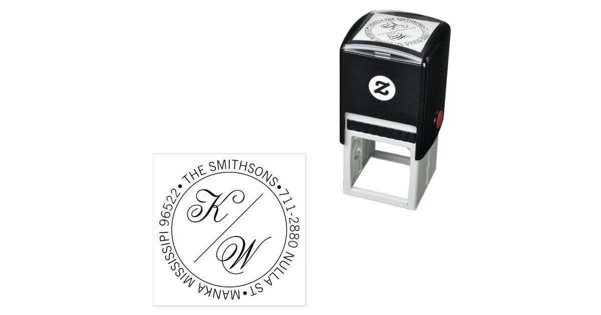 Elegant Return Address Circular Wedding Initials Self-inking Stamp | Zazzle