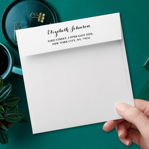 Elegant Return Address White Square Invitation Envelope | Zazzle