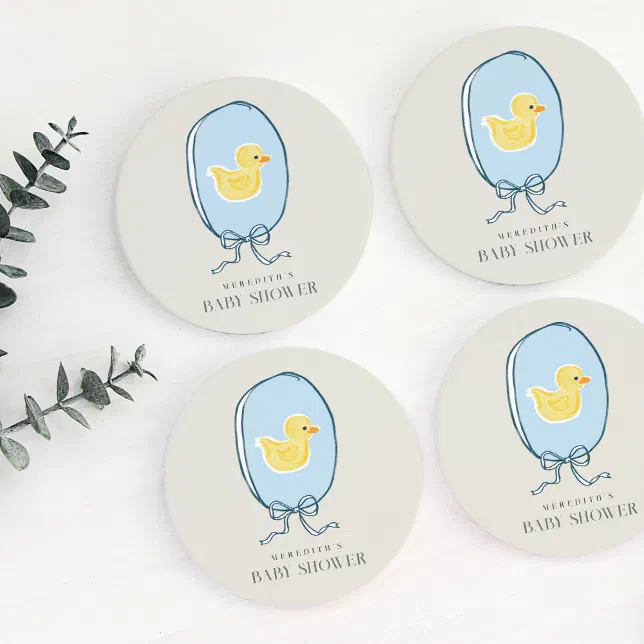 Elegant Ribbon Framed Rubber Duck Baby Shower Paper Coaster | Zazzle