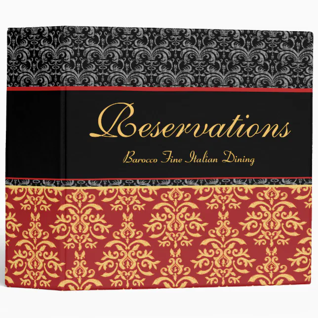 Elegant Rich Damask Restaurant Reservation Book 3 Ring Binder | Zazzle