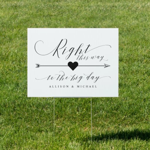Elegant Right This Way Fancy Script Arrow Wedding Sign | Zazzle