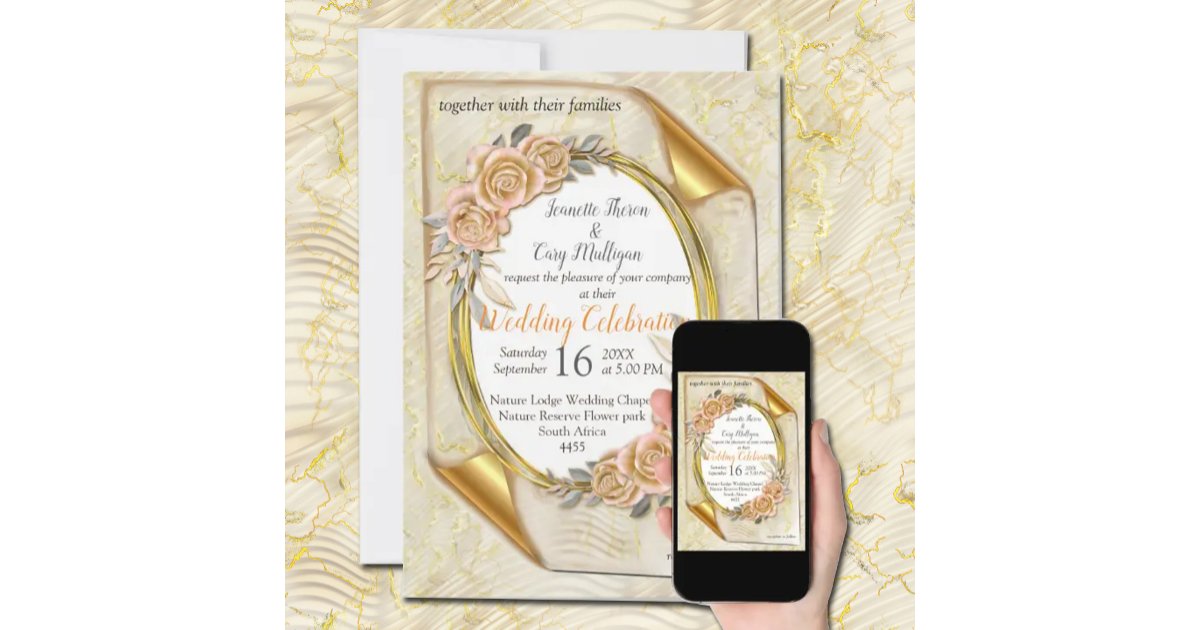 Elegant Ripple Cream & Gold Invitation | Zazzle