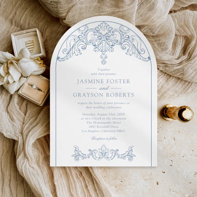 Elegant Rococo Vintage Blue Wedding Invitation | Zazzle