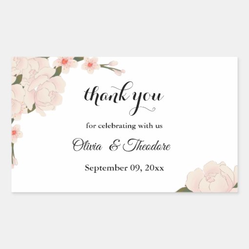 Elegant Romantic Blush Pink Floral Blossom Wedding Rectangular Sticker ...