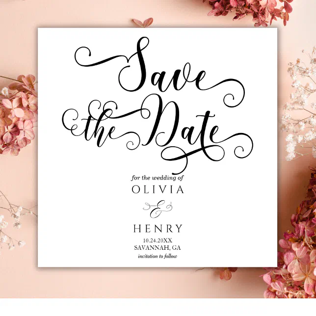 Elegant Romantic Calligraphy Script Save The Date | Zazzle