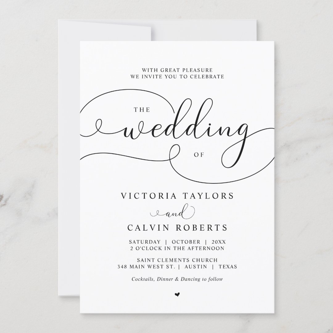 Elegant Romantic Calligraphy Script Wedding Invita Invitation | Zazzle