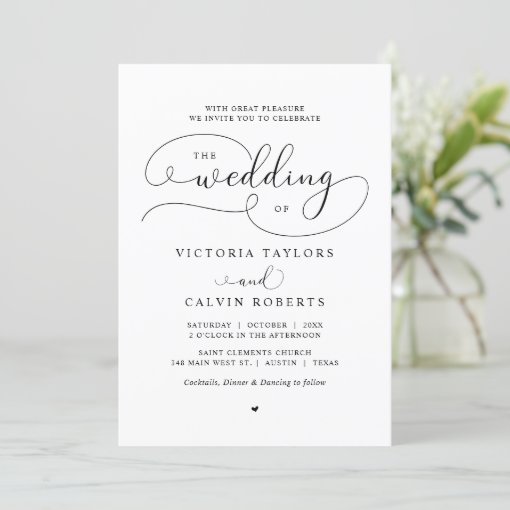 Elegant Romantic Calligraphy Script Wedding Invitation | Zazzle