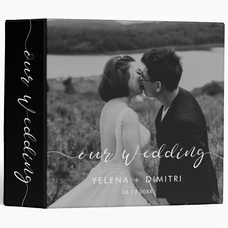 Elegant romantic calligraphy wedding photo album 3 ring binder | Zazzle