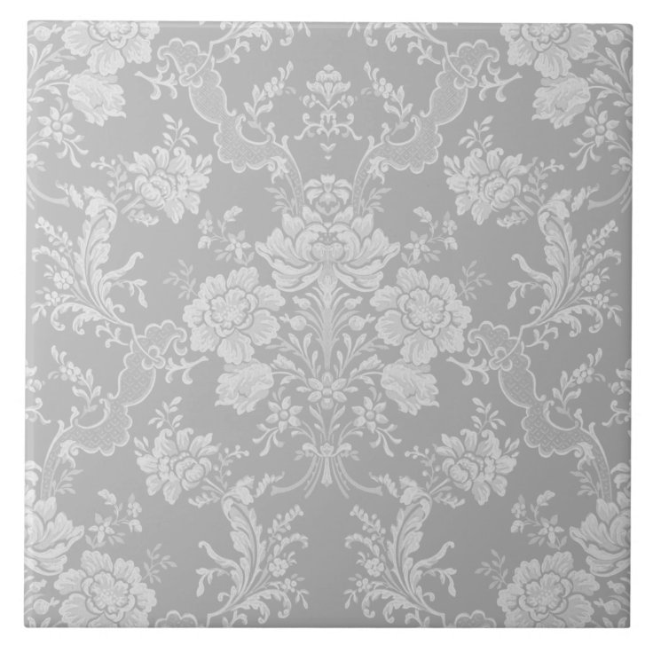 Elegant Romantic Chic Floral Damask-Gray Ceramic Tile | Zazzle