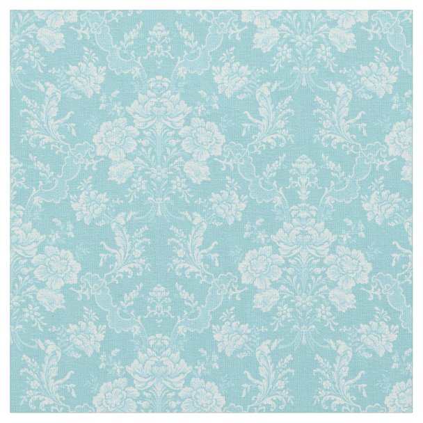 Aqua Floral Damask Fabric | Zazzle