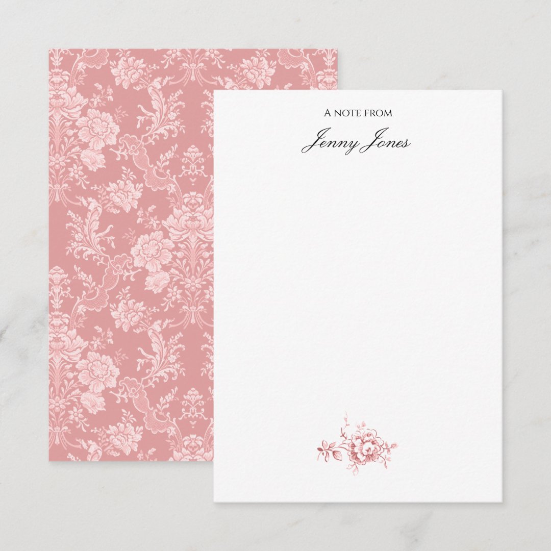 Elegant Romantic Chic Floral Damask-Pastel Pink Note Card | Zazzle