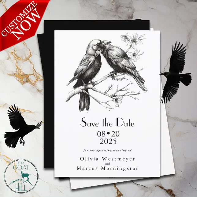 Elegant Romantic Crow Lovers Invitation | Zazzle