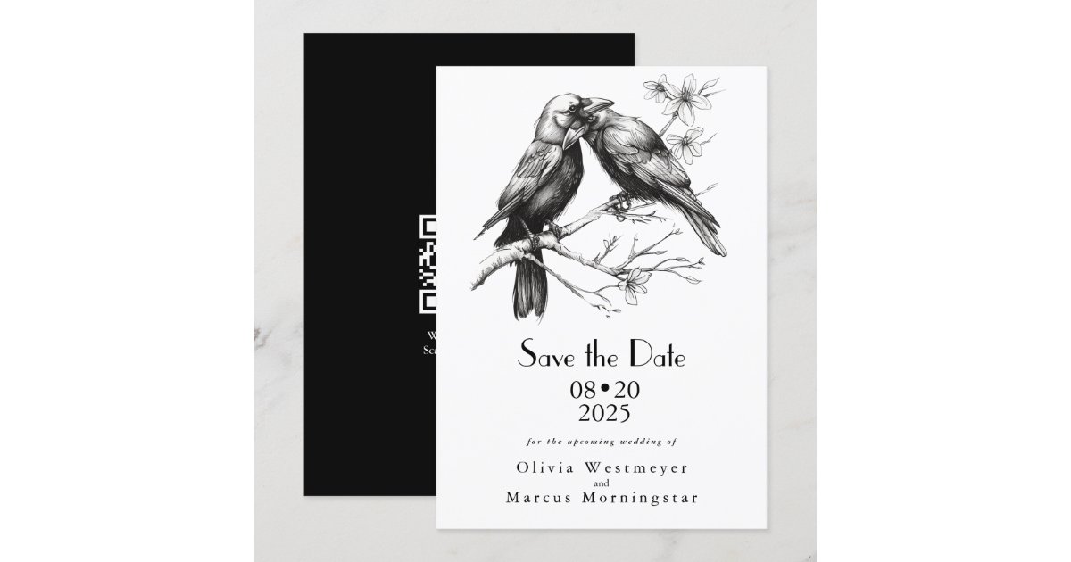Elegant Romantic Crow Lovers Invitation | Zazzle