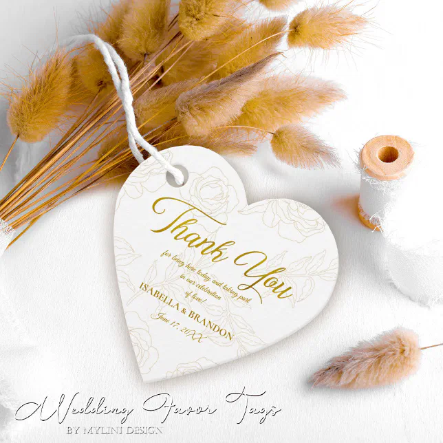 Elegant Romantic Floral Gold Script Wedding Favor Tags | Zazzle