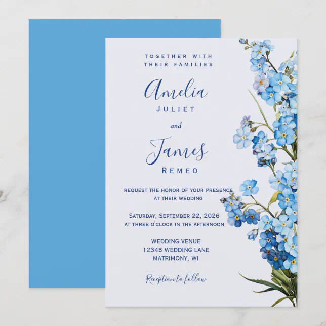 Elegant Romantic 'Forget-Me-Not' Floral Wedding Invitation | Zazzle