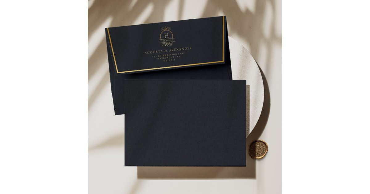 Elegant Romantic Gold Monogram Classy Wedding Envelope | Zazzle