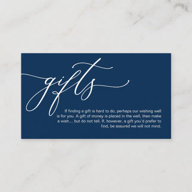 Elegant Romantic, Navy Blue, A note on gifts Enclosure Card | Zazzle