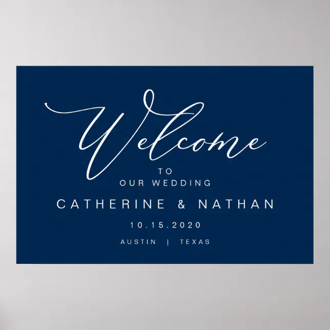 Elegant Romantic, Navy Blue font, Wedding Welcome Poster | Zazzle