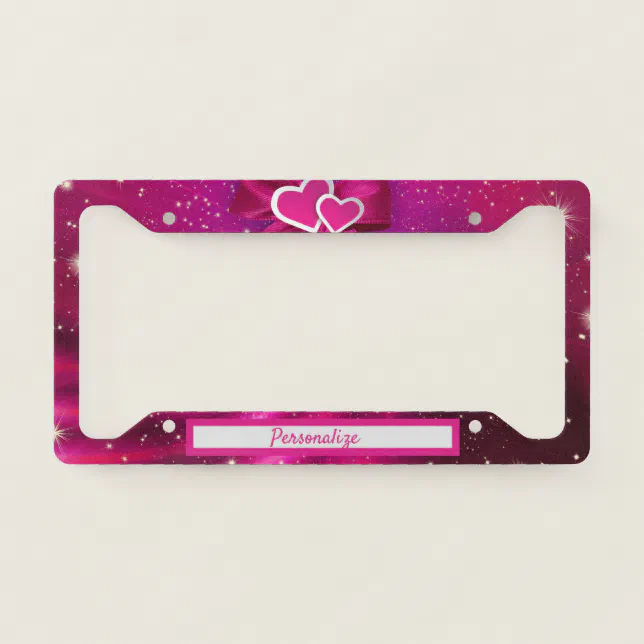 Elegant & Romantic Pink Hearts Personalize License Plate Frame | Zazzle