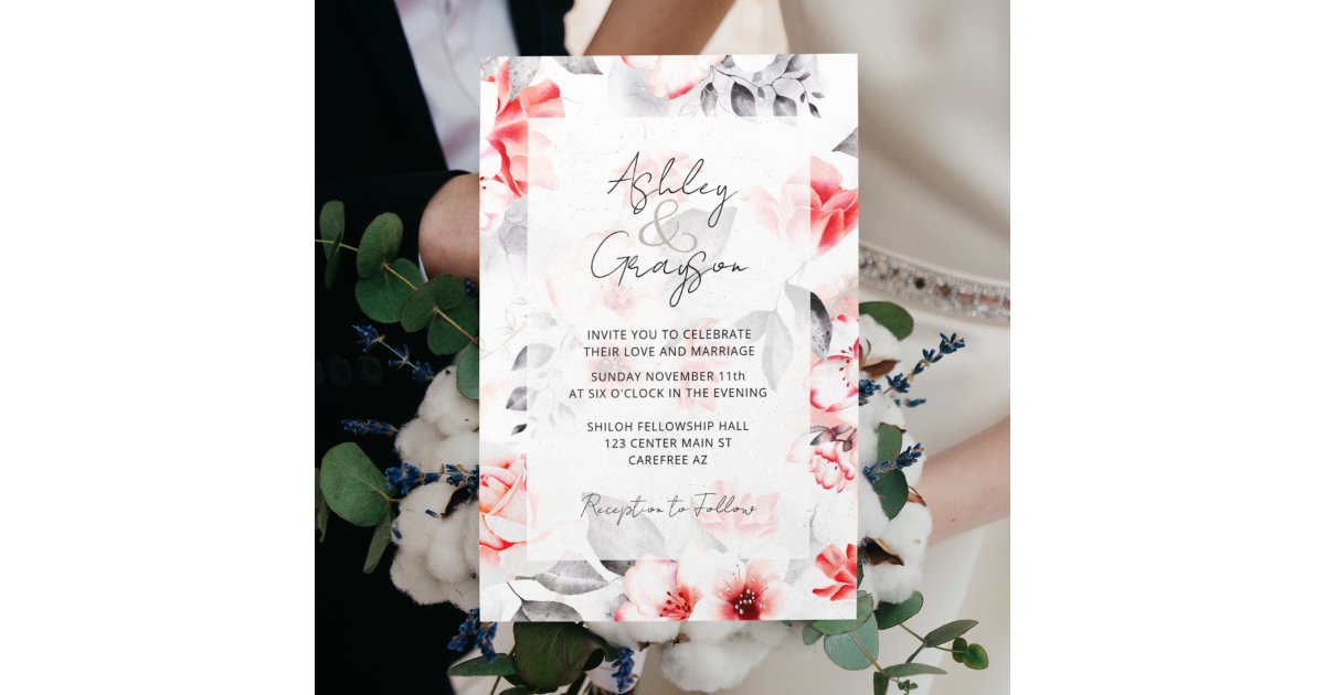 Elegant Romantic Red Floral Wedding Invitation | Zazzle