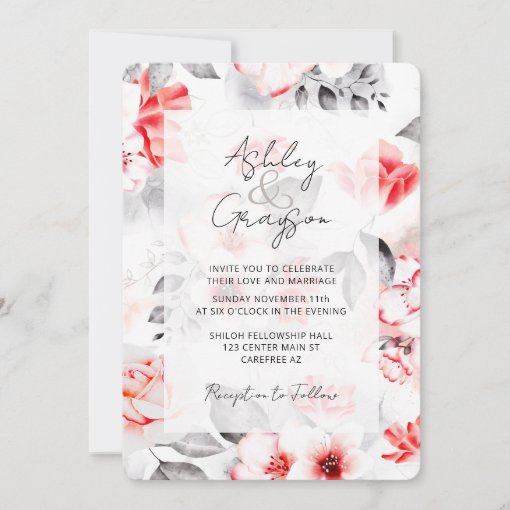 Elegant Romantic Red Floral Wedding Invitation | Zazzle