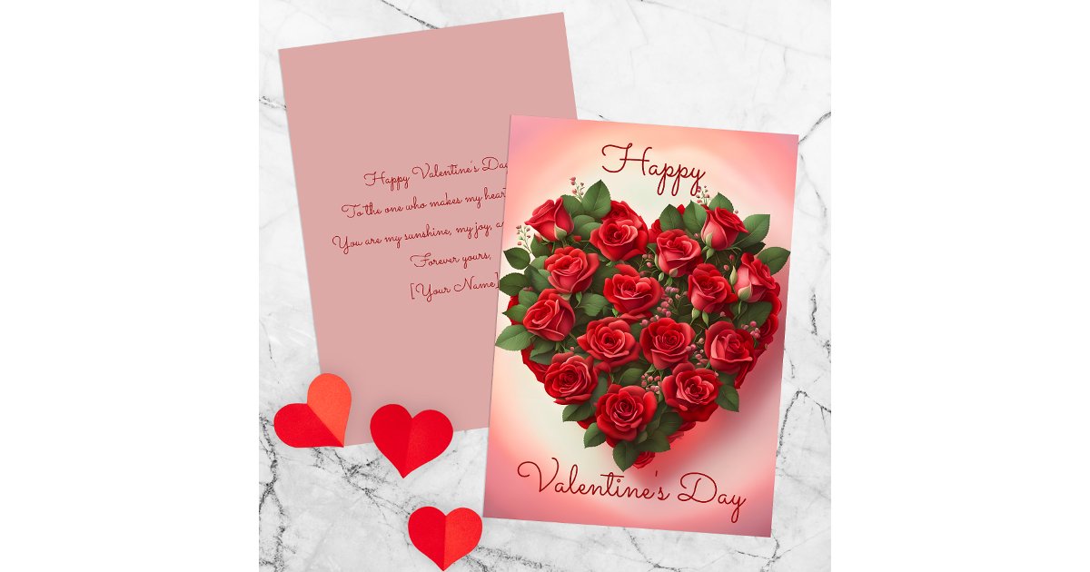 Elegant Romantic Red Roses Heart Valentine's Day Card | Zazzle