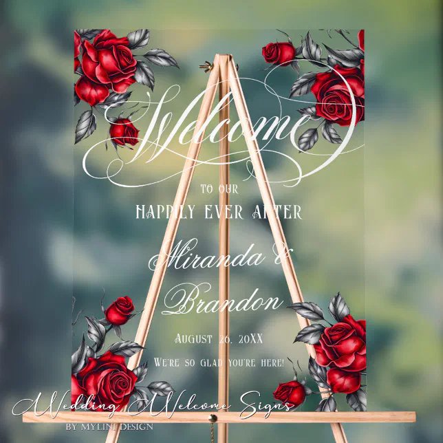 Elegant Romantic Rose Floral Wedding Welcome Acrylic Sign | Zazzle