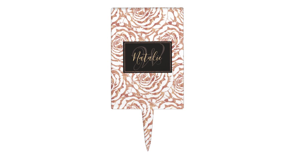 Elegant romantic rose gold roses pattern image cake topper | Zazzle