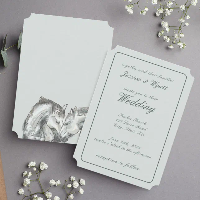 Elegant Romantic Rustic Dapple Horses Wedding Invitation | Zazzle
