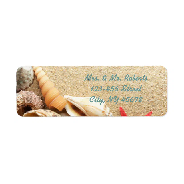 elegant romantic sand seashells beach wedding label | Zazzle