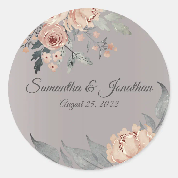 Elegant Romantic Silver Pink Floral Wedding Classic Round Sticker | Zazzle