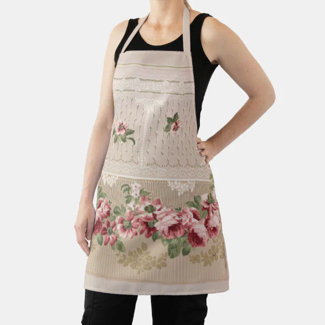 Elegant Romantic Victorian Pink Floral Apron | Zazzle