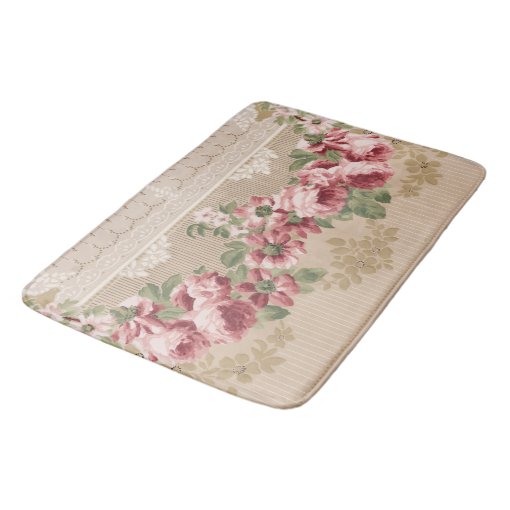 Elegant Romantic Victorian Pink Floral Bath Mat | Zazzle