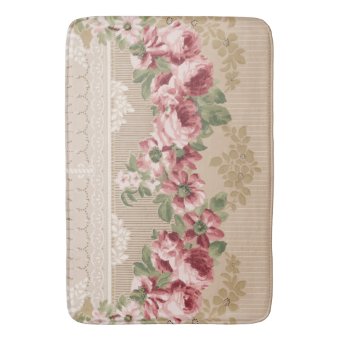 Elegant Romantic Victorian Pink Floral Bath Mat | Zazzle