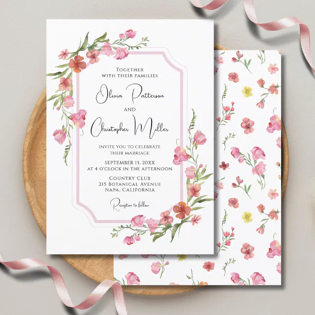 Elegant Romantic Watercolor Floral Wedding Invitation | Zazzle