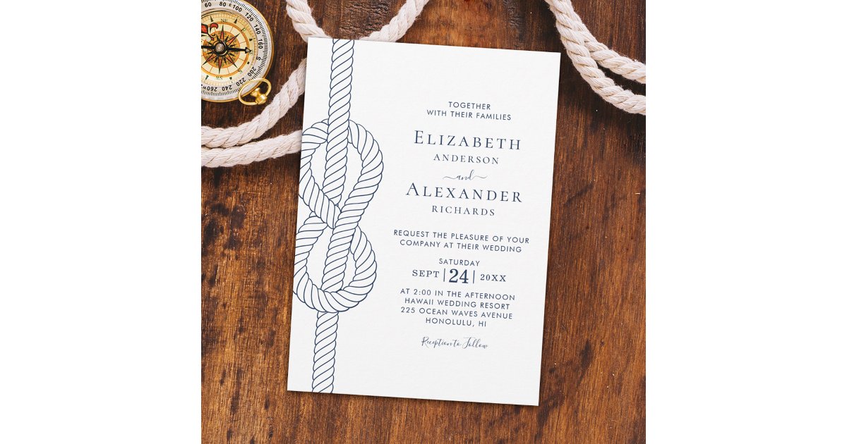 Elegant Rope Knot Nautical Wedding Invitation | Zazzle